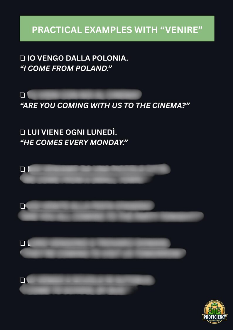 Italian Verb Venire – Printable Conjugation for Beginners | PDF ...