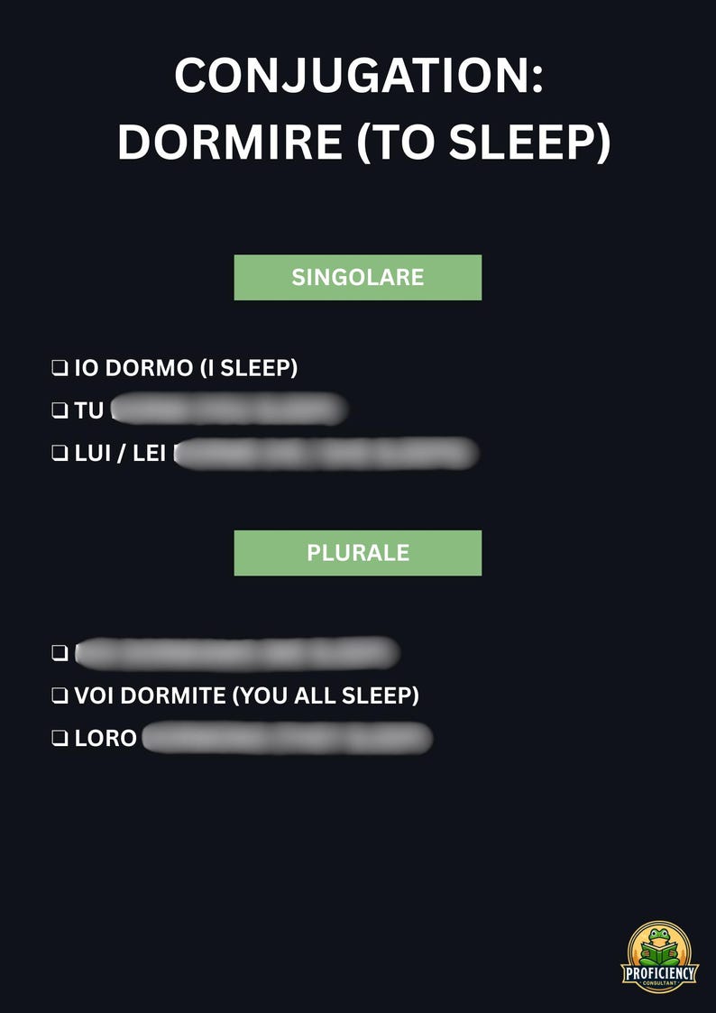 Italian Verb Dormire – Printable Conjugation for Beginners | PDF ...