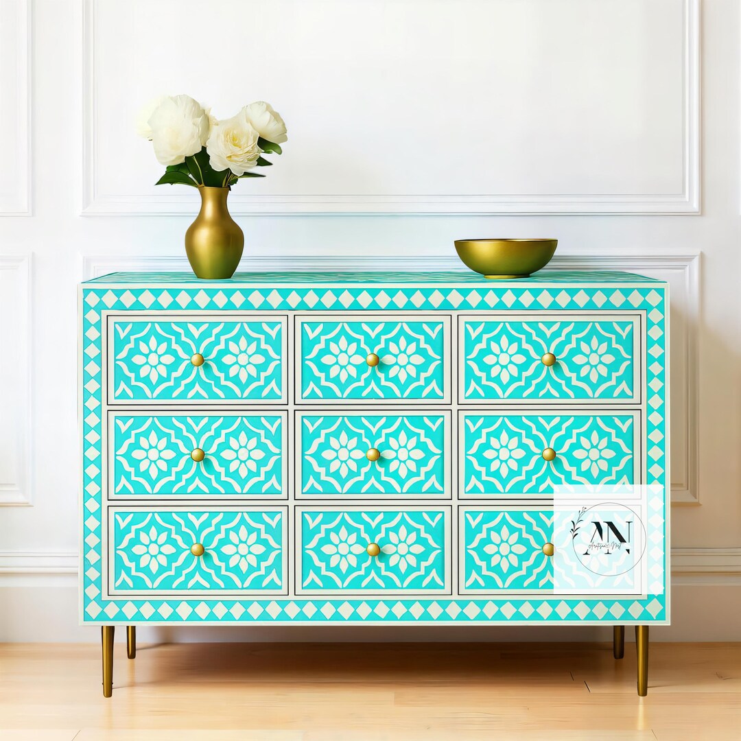 Bone Inlay Moroccan Design 9 Drawer Chest of Drawer, Bone Inlay Chest ...
