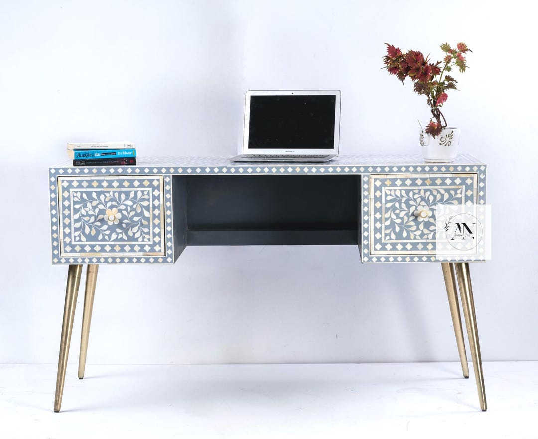 Bone Inlay Work Desk, Bone Inlay Floral Design Work Desk, Bone Inlay ...