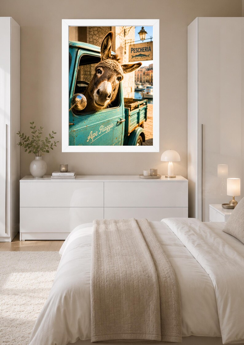 Poster Funny Donkey Italy Harbor Mediterranean Animal Wall Art Ape ...