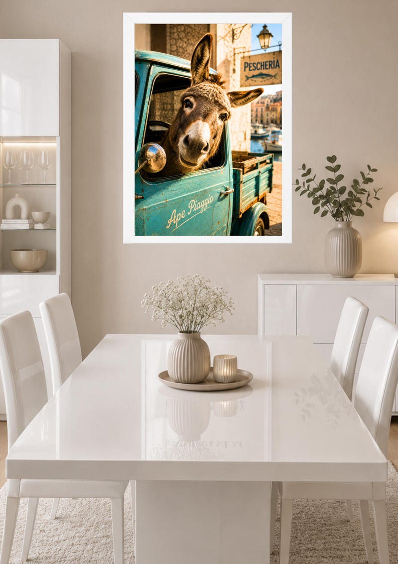 Poster Funny Donkey Italy Harbor Mediterranean Animal Wall Art Ape ...