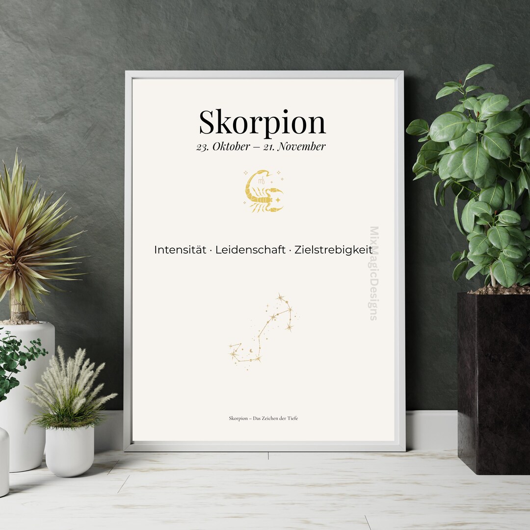 Scorpio Zodiac Sign Poster – Minimalist Astrology Wall Art – Golden ...