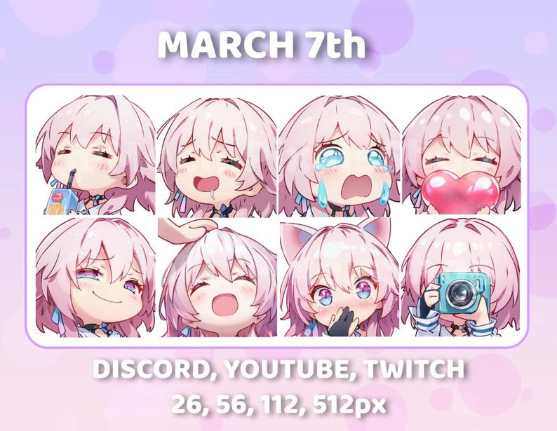 Honkai Star Rail Emotes: March 7th Chibi Emoji Set (digital Download ...