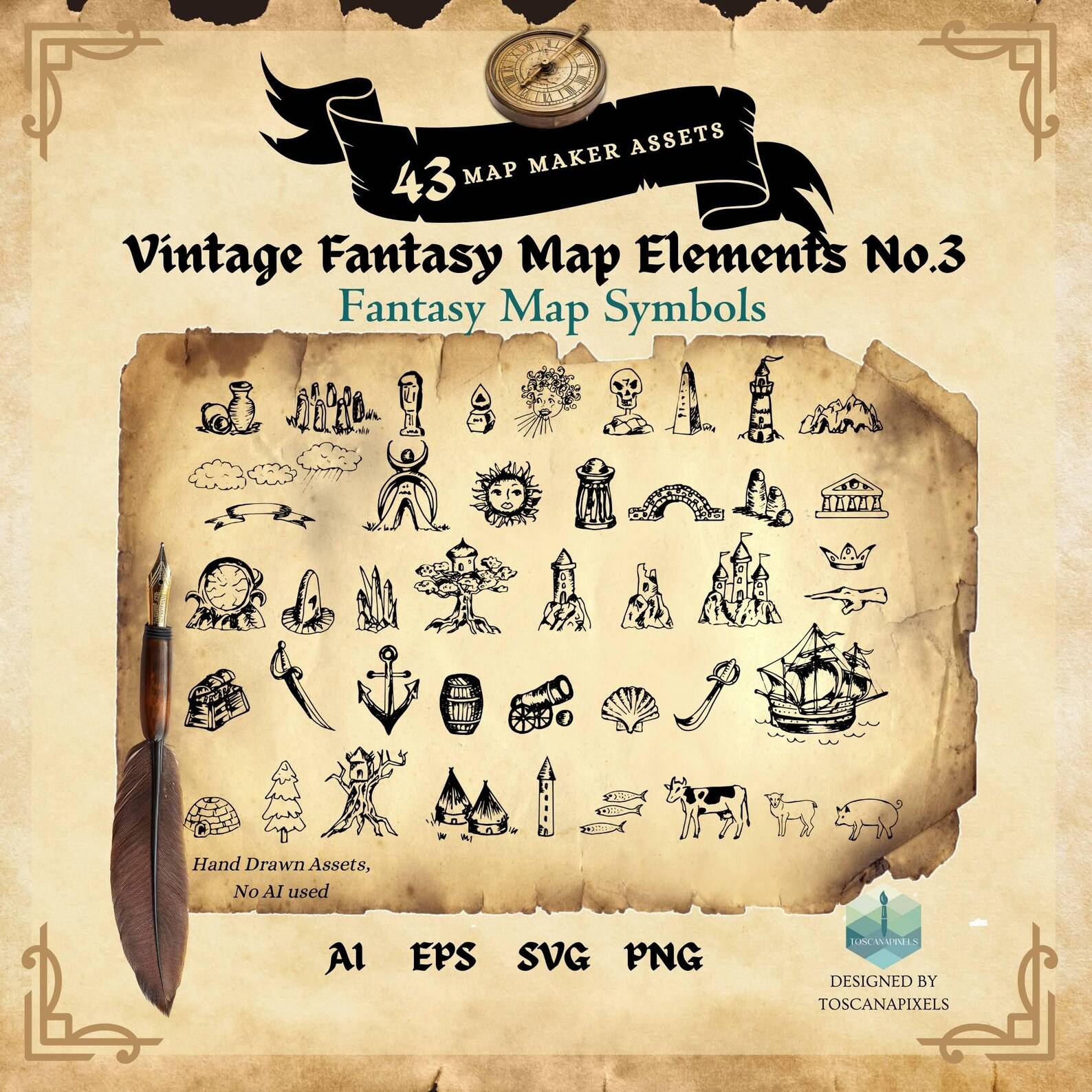 Fantasy Map Creator Kit – RPG Map Assets – Vintage Hand Drawn ...