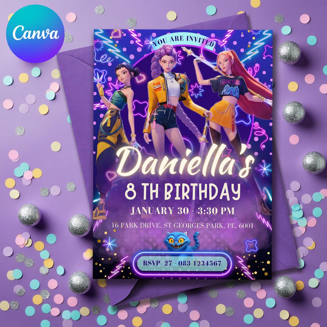Kpop Demon Hunters Birthday Invitation-editable Canva Template-kpop ...
