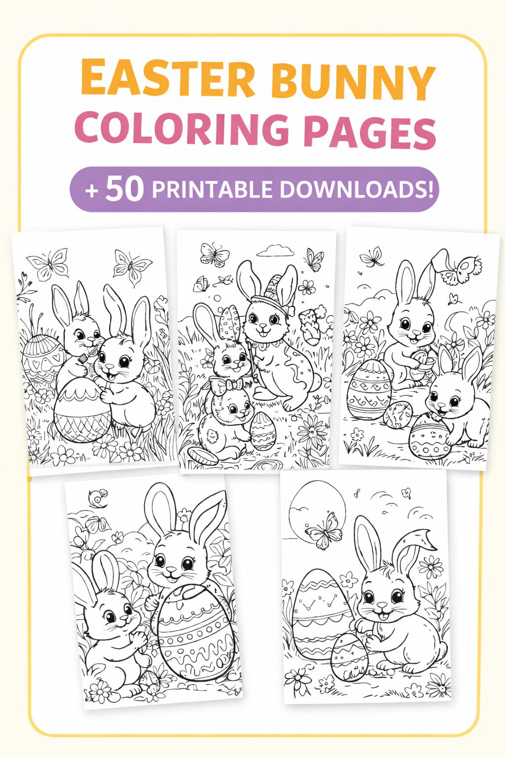 50 Easter Bunny Coloring Pages Printable PDF – Cute Spring Coloring ...
