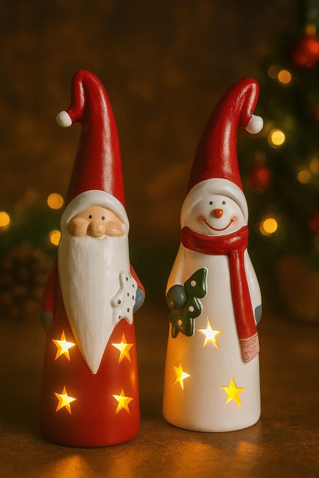 LED Christmas Ceramic Figurines: Santa & Snowman Table Decor - Etsy