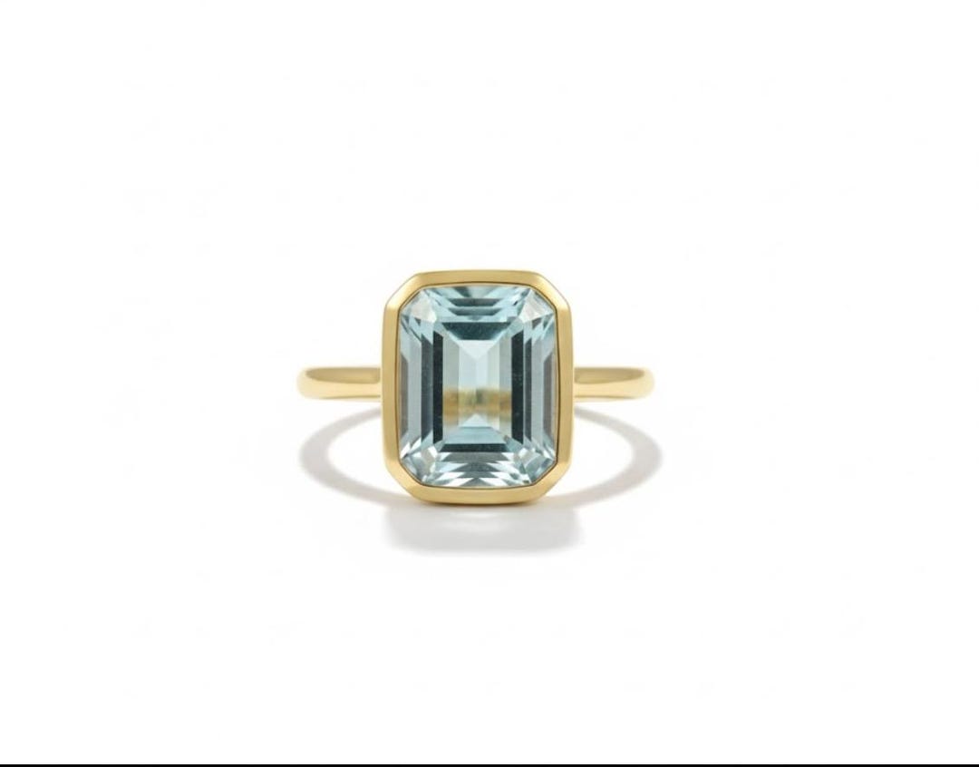 Emerald Cut Aquamarine Ring, 14k Gold Vermeil, Bezel Set - Etsy