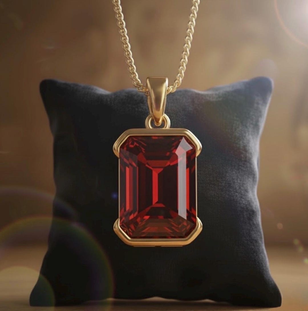 Emerald Cut Garnet Pendant in 14K Gold, Rectangle Red Gemstone Pendant ...