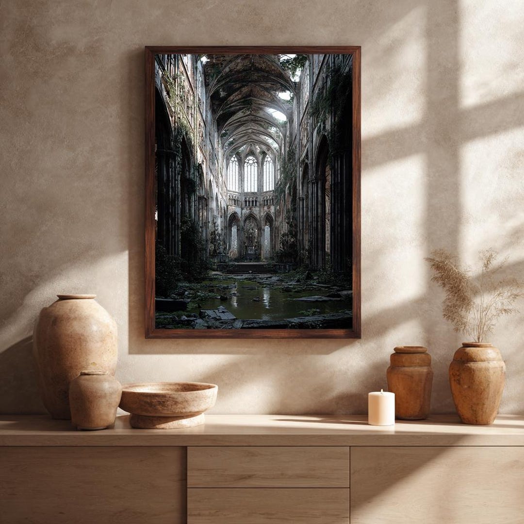 Abandoned Gothic Cathedral Wall Art – Overgrown Ruins With Dramatic ...