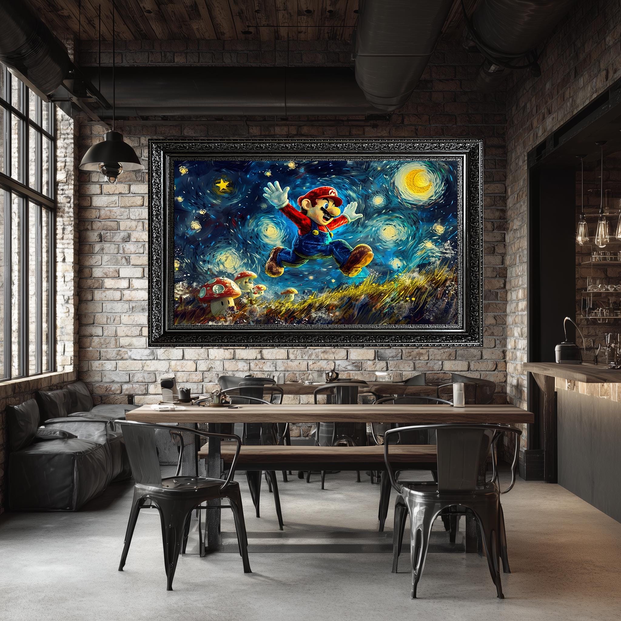 Whimsical Mario Starry Night Wall Art Colorful Video Game Character ...