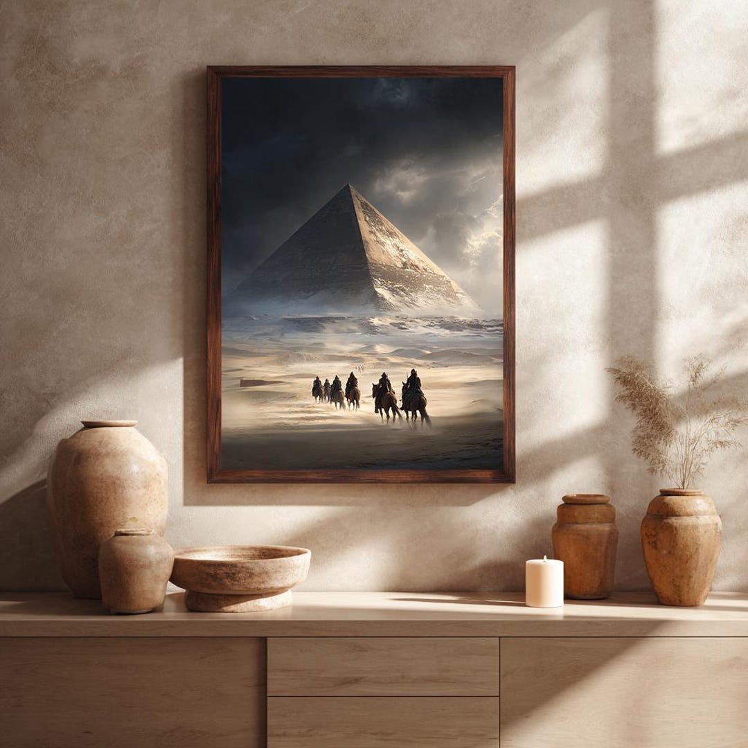 Epic Pyramid Desert Wall Art Print, Ancient Egypt Camel Caravan Canvas ...