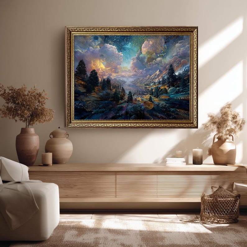 Surreal Mountain Landscape Wall Art With Cosmic Sky and Abstract Nature ...
