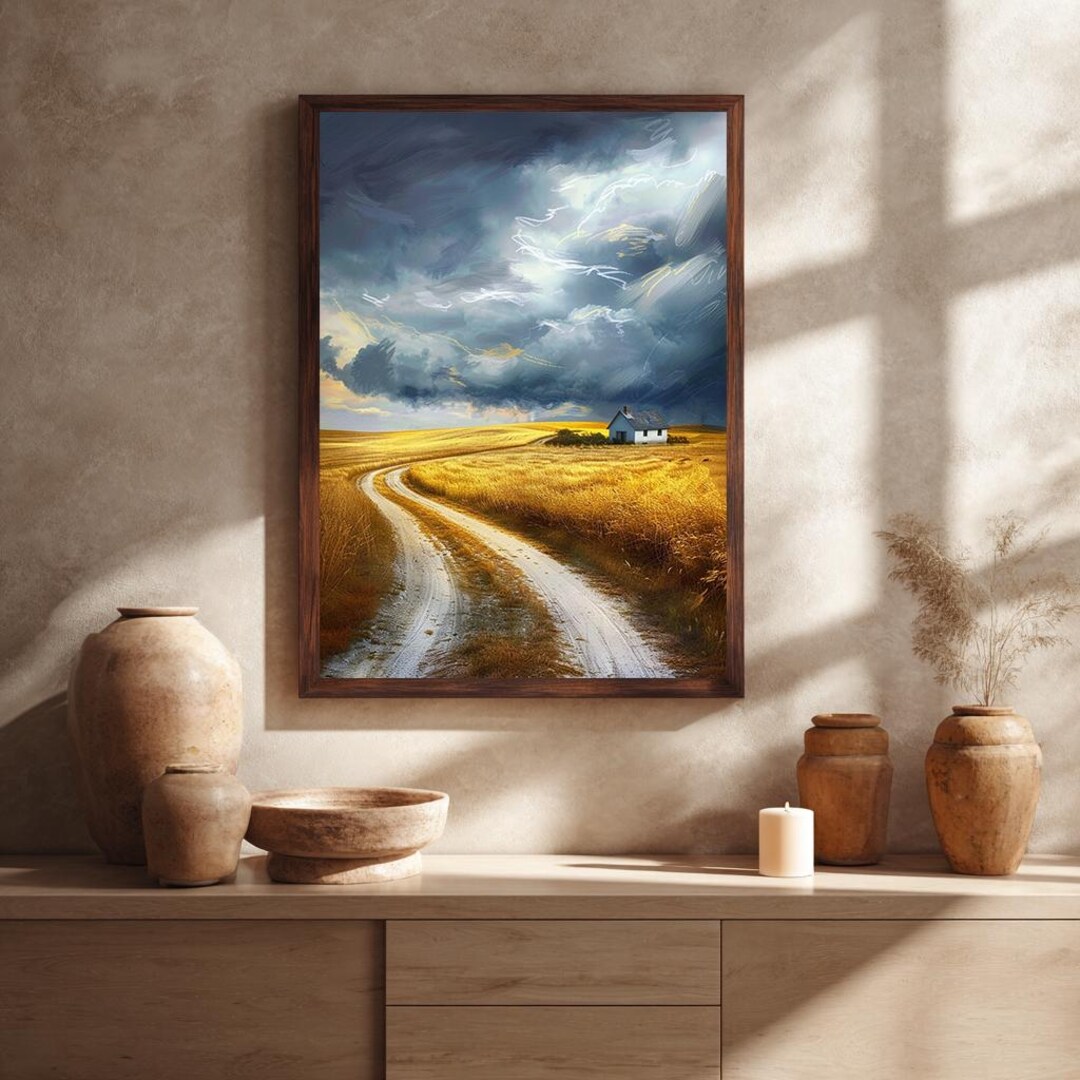 Stormy Sky Over Wheat Field Wall Art Print Rural Landscape Canvas Art ...