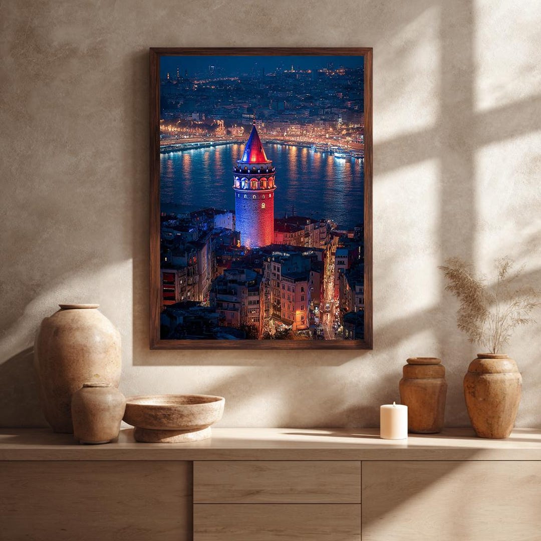 Galata Tower Night View Wall Art – Illuminated Istanbul Landmark With ...