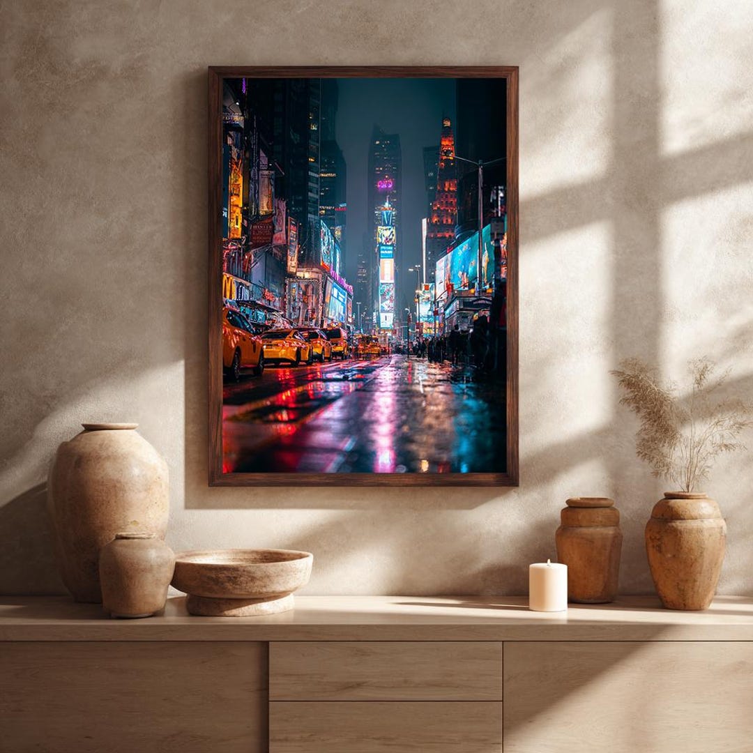 Times Square New York City Night Canvas Wall Art - Neon Lights and ...