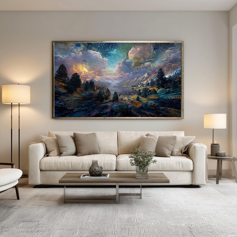 Surreal Mountain Landscape Wall Art With Cosmic Sky and Abstract Nature ...