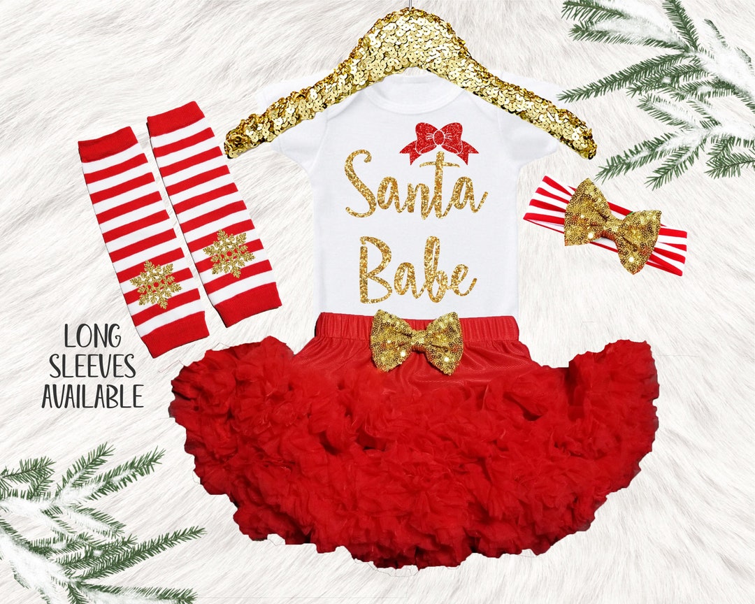 Christmas Baby Girl Outfit, Santa Babe, Red Chiffon Christmas ...