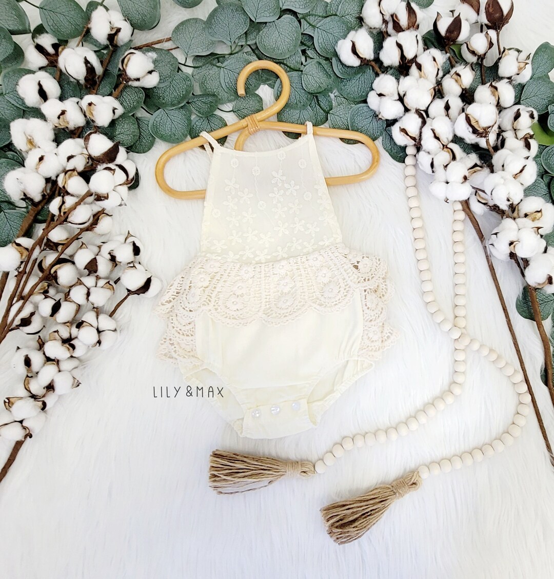 Tutina rustica in pizzo per neonata, vestito boho chic in pizzo per il ...