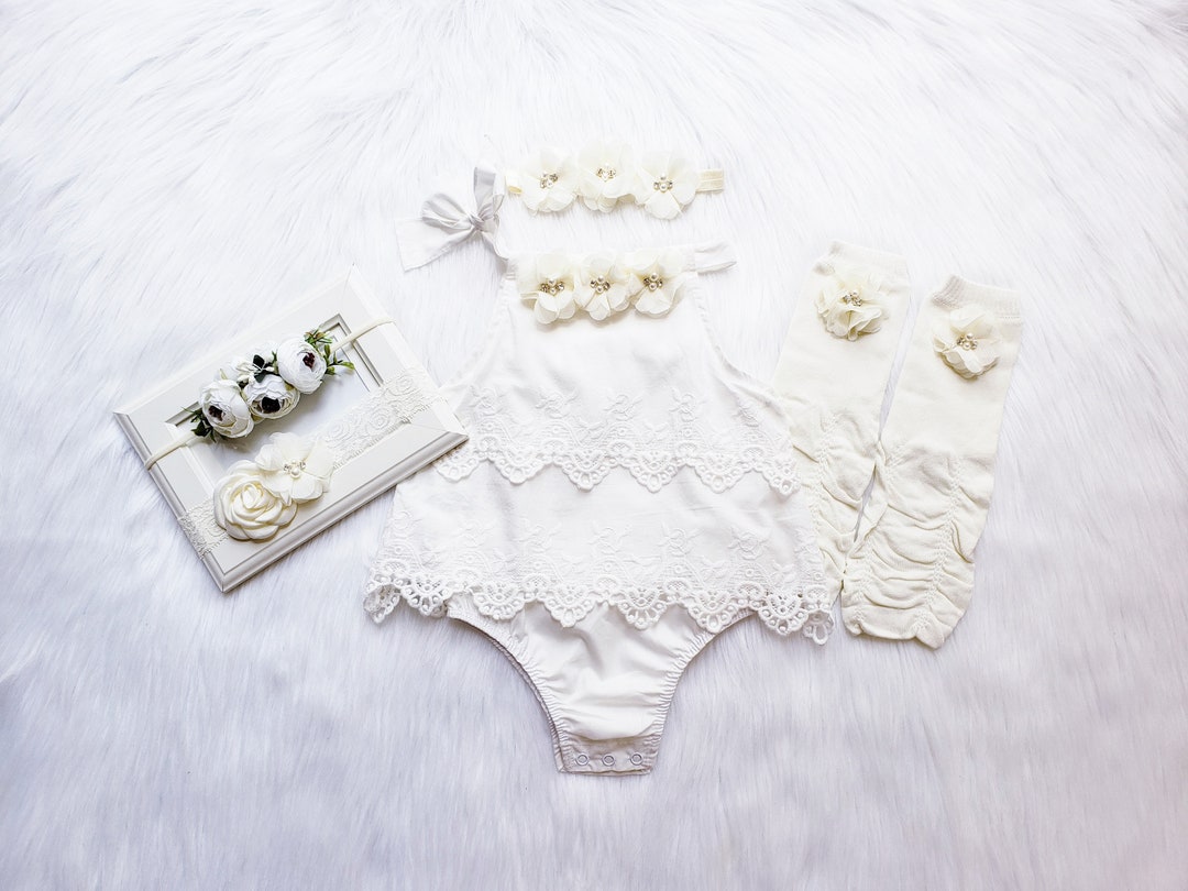 Boho Chic off White Baby Romper: Lace Flower Outfit - Etsy