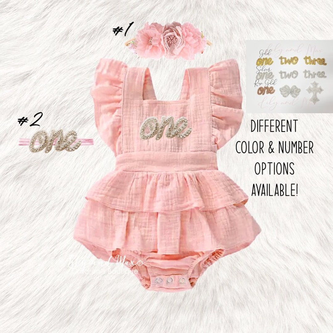 Rustic Peach 1st Birthday Romper: Jeweled Number Outfit - Etsy