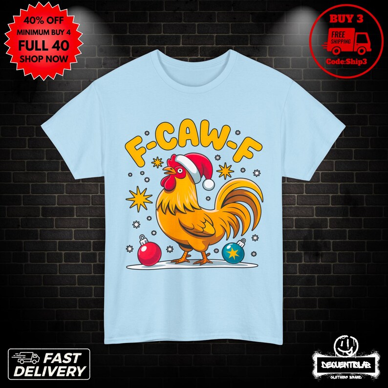 Funny Christmas Rooster Meme Shirt, F-CAW-F Chicken Holiday Humor Tee ...