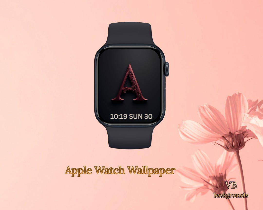 Deep Crimson Letter A Apple Watch Wallpaper | Luxury Floral Initial A ...