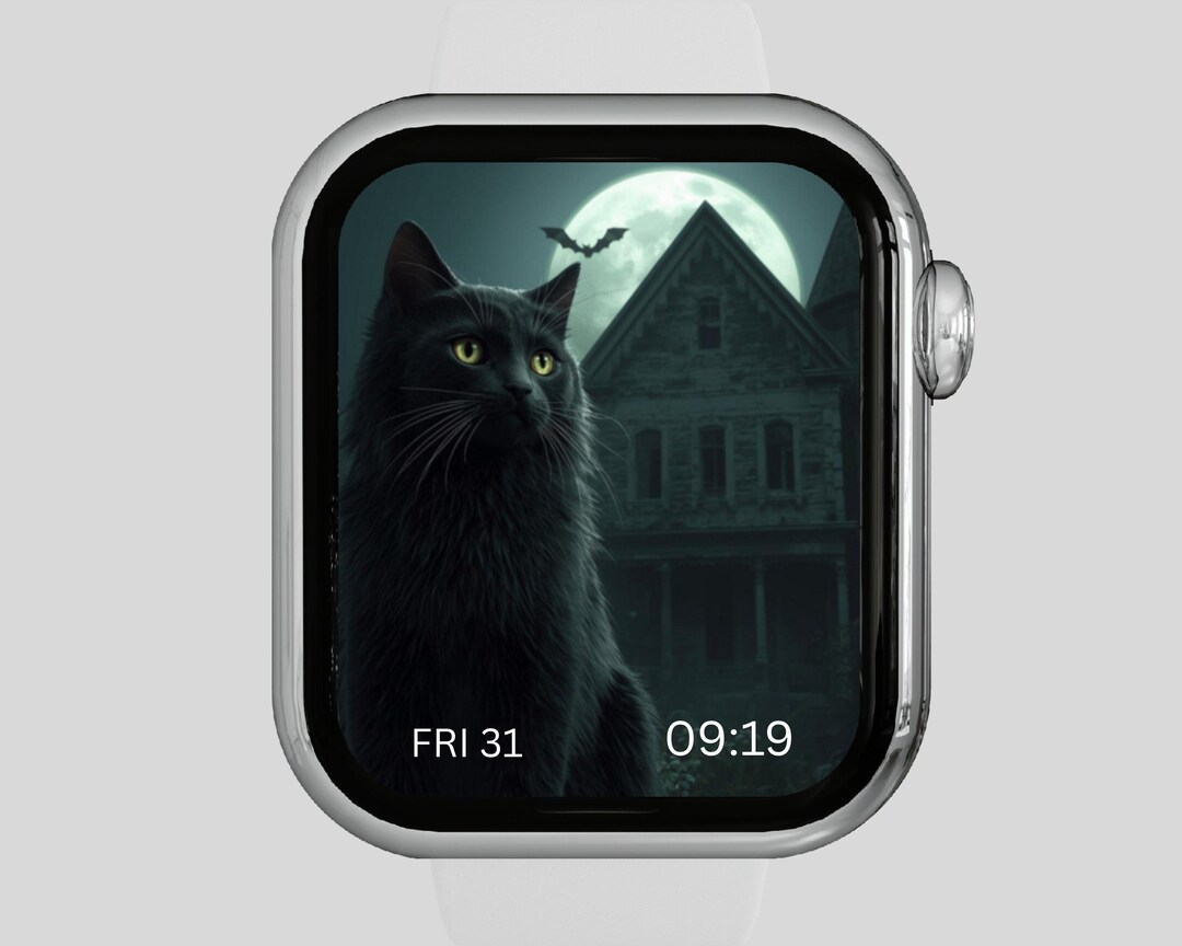 Black Cat Haunted House Apple Watch Wallpaper | Full Moon Spooky ...