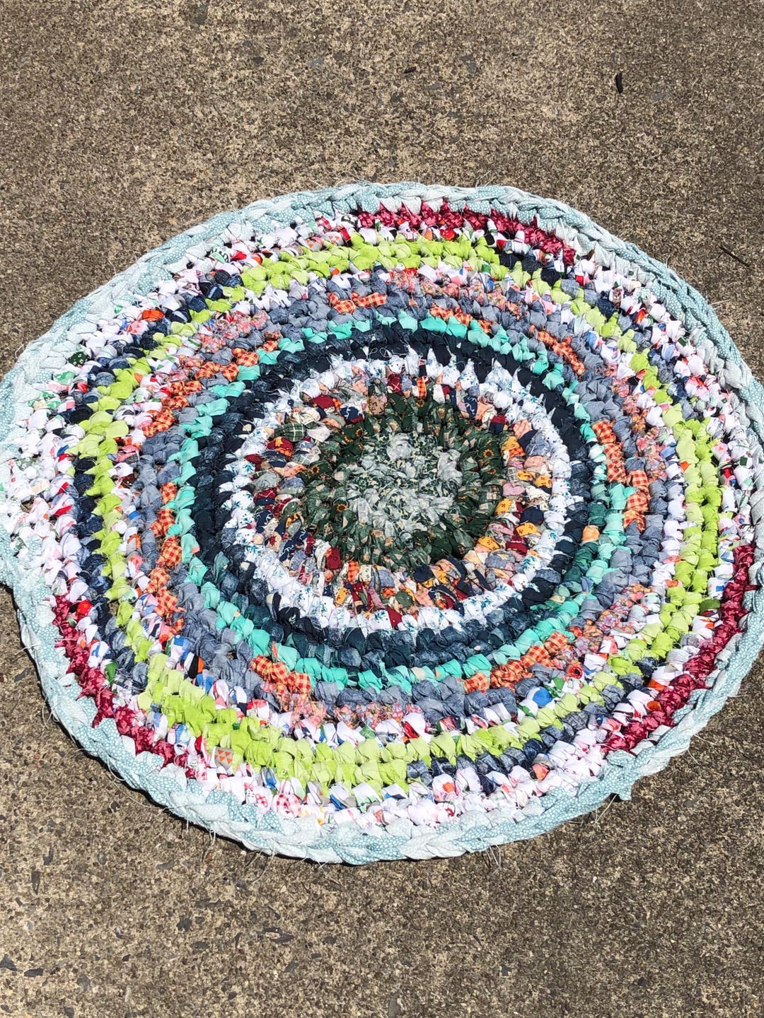 Rag Rug / Hand Crocheted Cotton Rug / Multi Color Accent Rug / Spiral ...