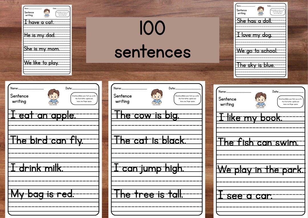Kindergarten Writing Practice: 100 Simple English Sentences Worksheets ...