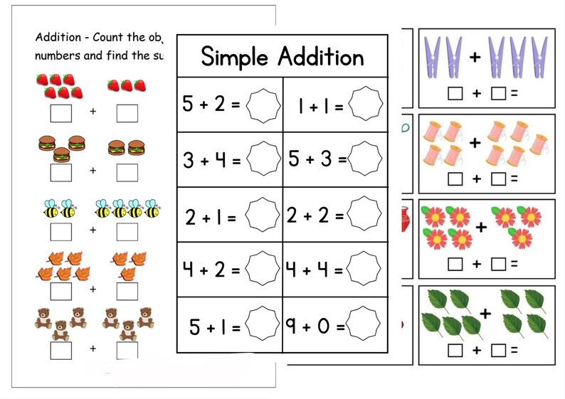 Addition Worksheets for Preschool & Kindergarten (10 Pages) - Etsy