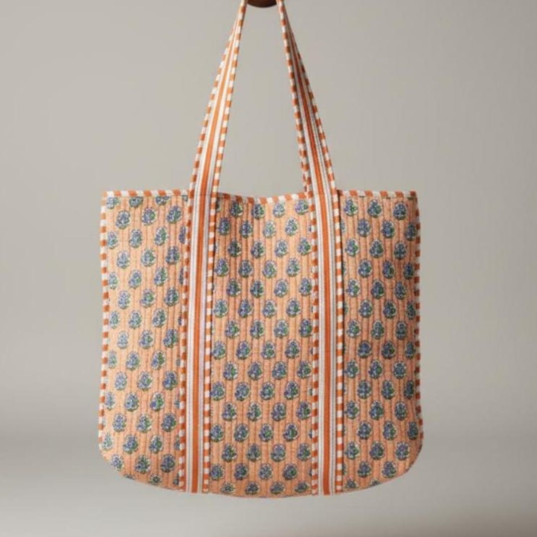 Block Print Cotton Tote Bag Zipper - Quilted Ethnic Shopper Bag - Etsy