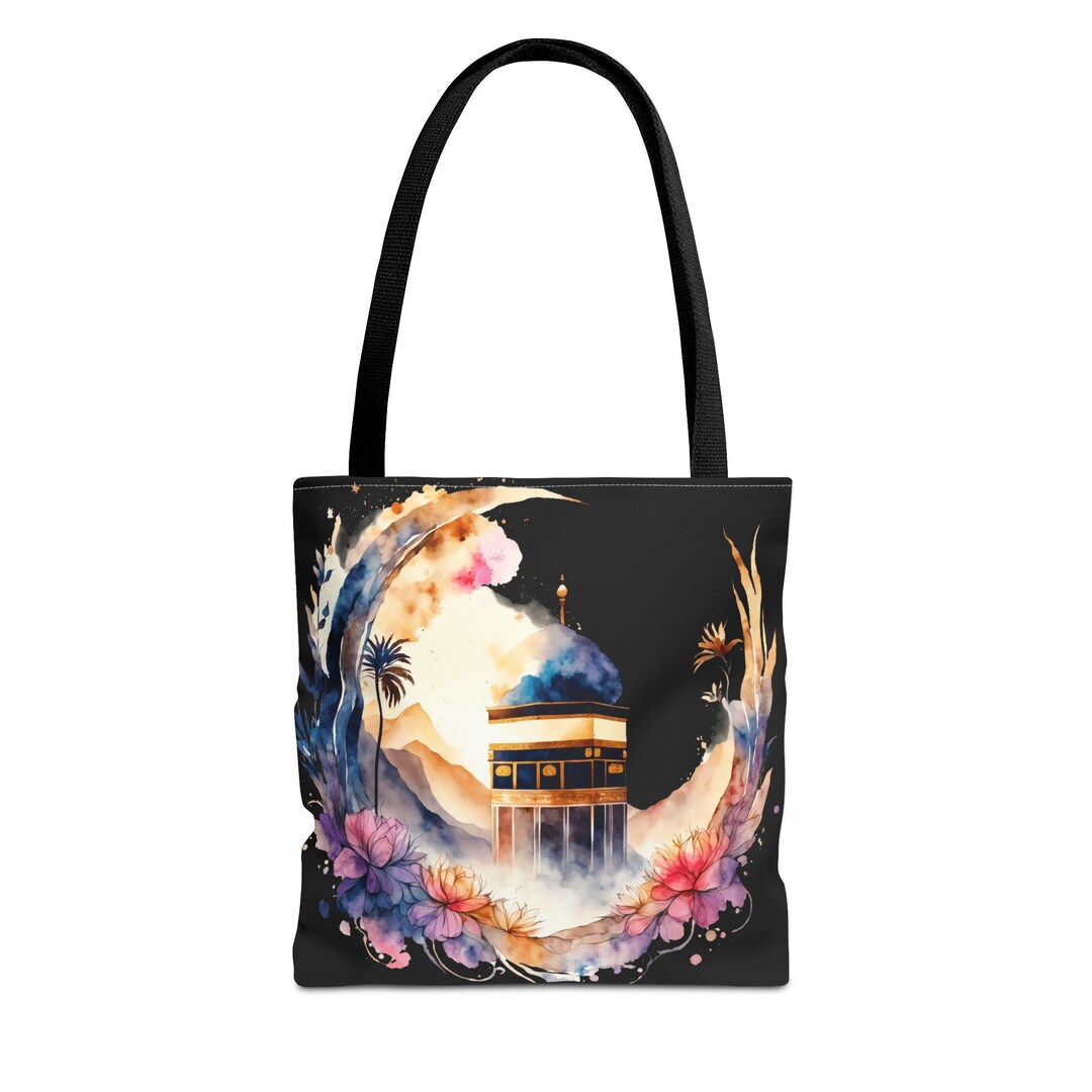 Islamic Art Tote Bag – Kaaba Watercolor Design, Ramadan Gift Bag ...