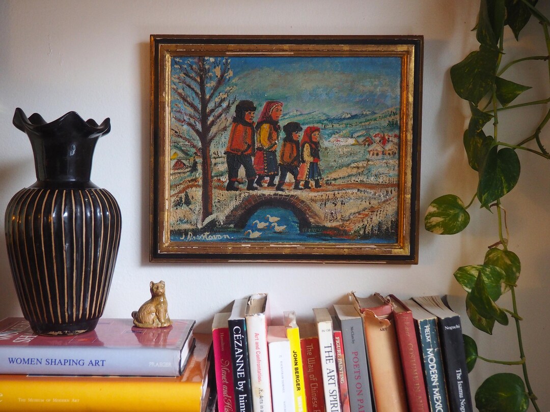 Vintage Folk Oil Painting, Circa 1940s - Julia Brestovan, "going Home ...