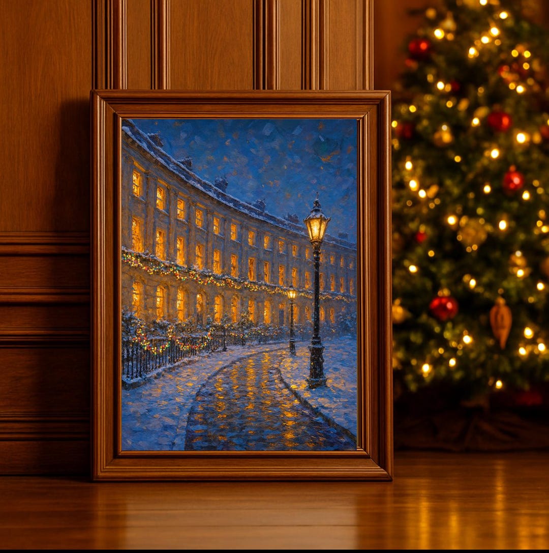 Georgian Crescent Christmas Painting. Snowy Winter Scene Wall Art ...