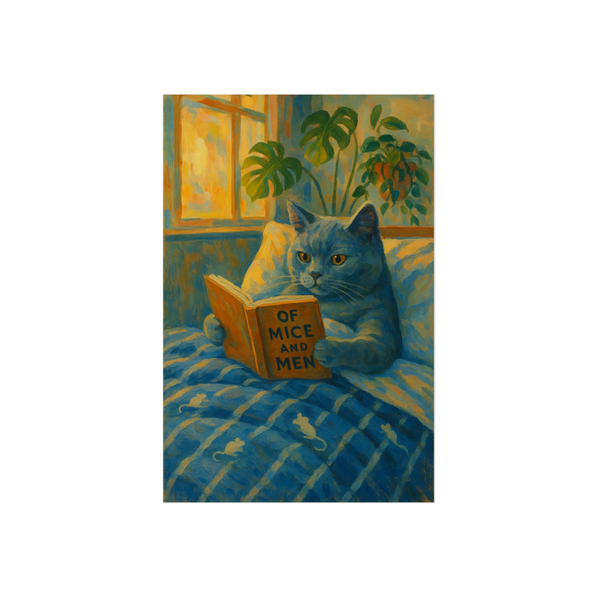 British Blue Cat Reading Art Print, Cozy Home Decor - Etsy UK
