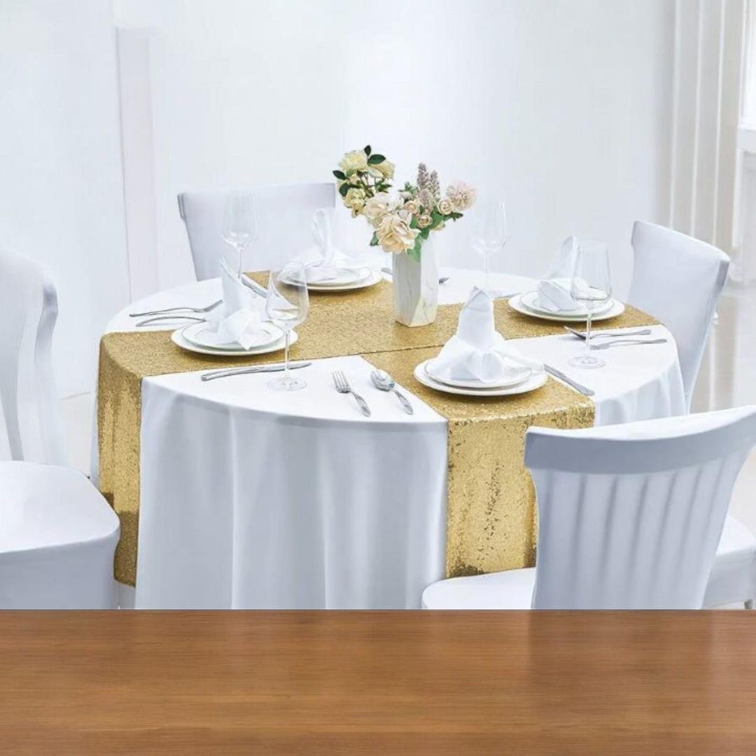 Gold Sequin Table Runner Set of 2 – 12x72 Inch Sparkly Glitter Decor ...