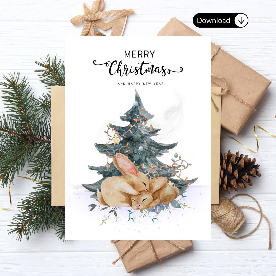 Merry Christmas Card – Printable Holiday Greeting Card – Digital ...