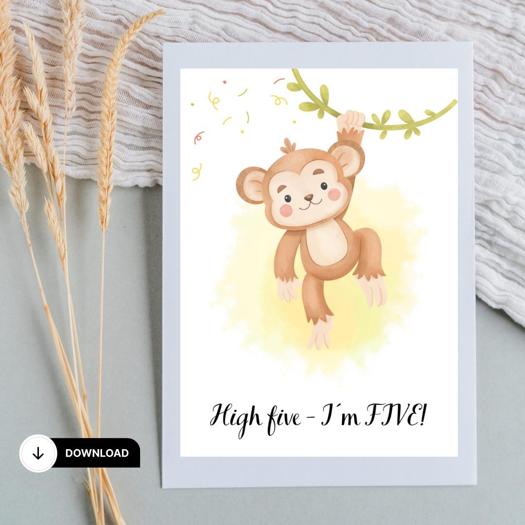 High Five – I’m Five – 5th Birthday Printable Card - Etsy