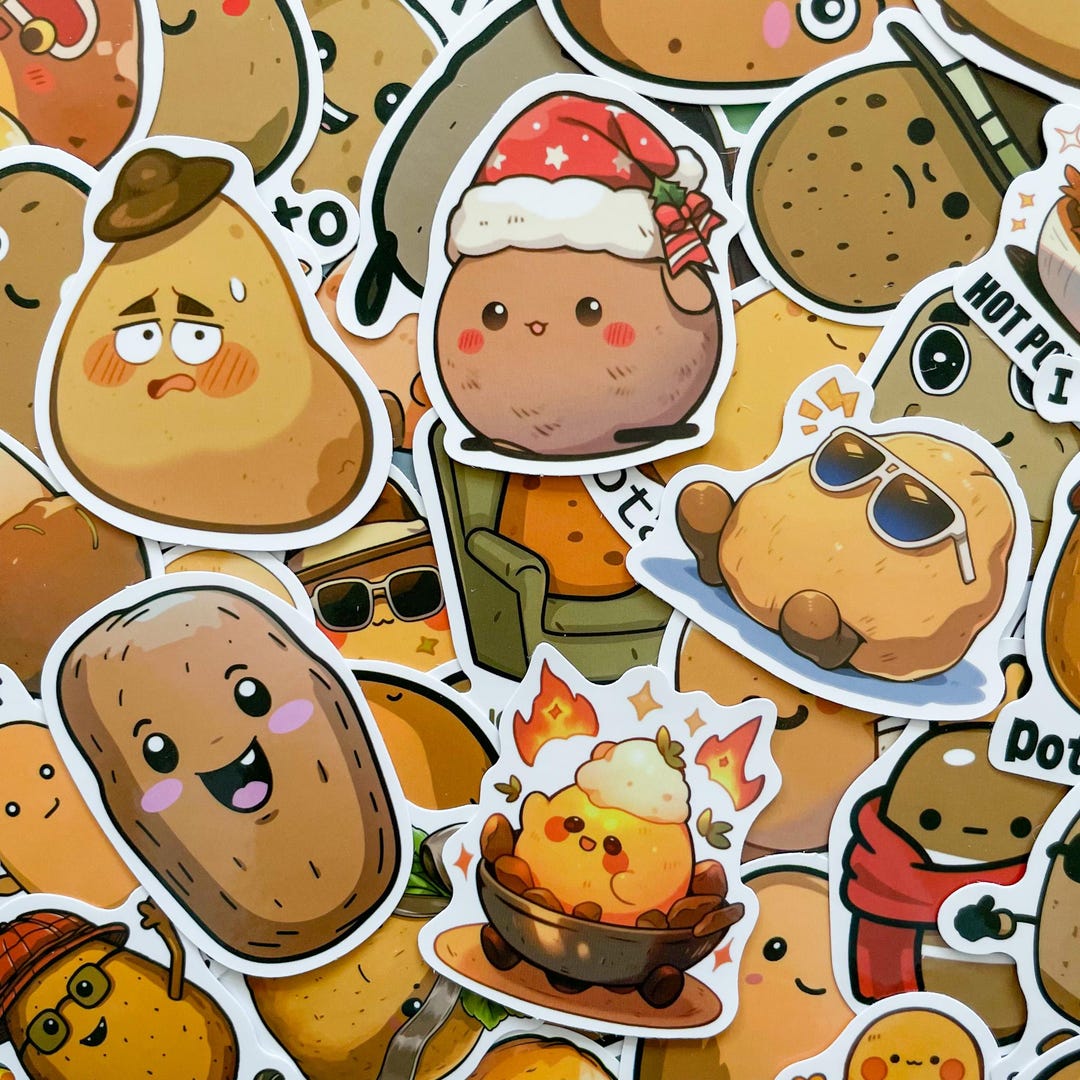 Pack of Cute Potato Stickers, 50 Hilarious Cartoon Potato Stickers for ...