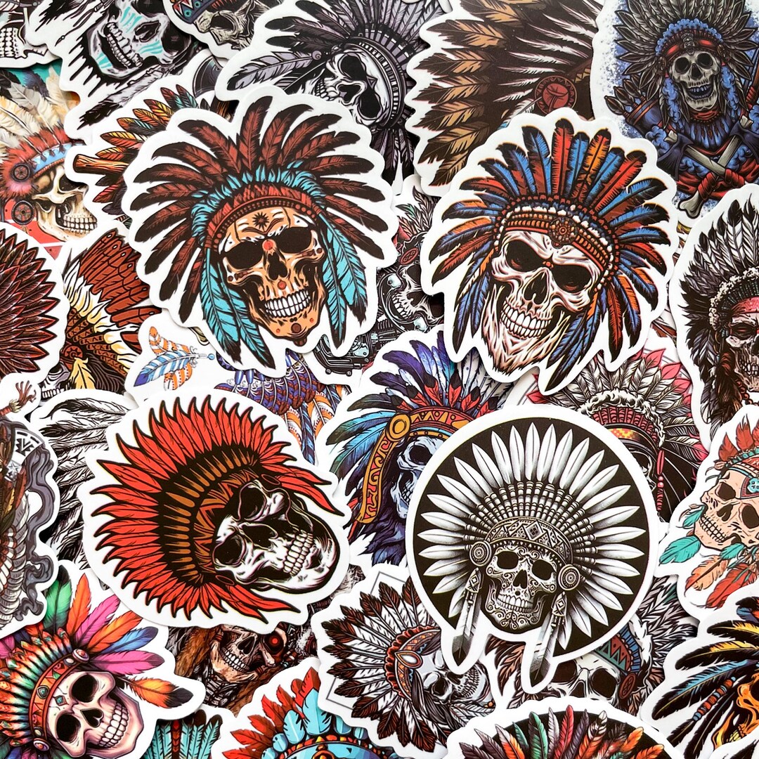 50pcs Tribal Skull Stickers,gothic Skeleton Stickers,headdress Skull ...