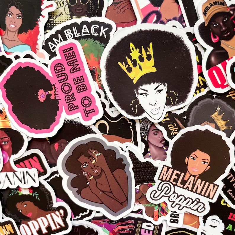 50pcs Melanin Stickers, Black Women Stickers, Afro Girl Stickers, Quote ...