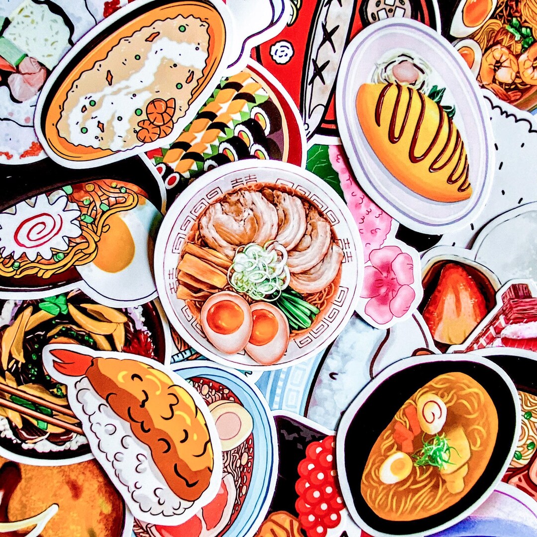 50pcs Cute Japanese Food Stickers, Sushi Stickers, Asian Cuisine ...