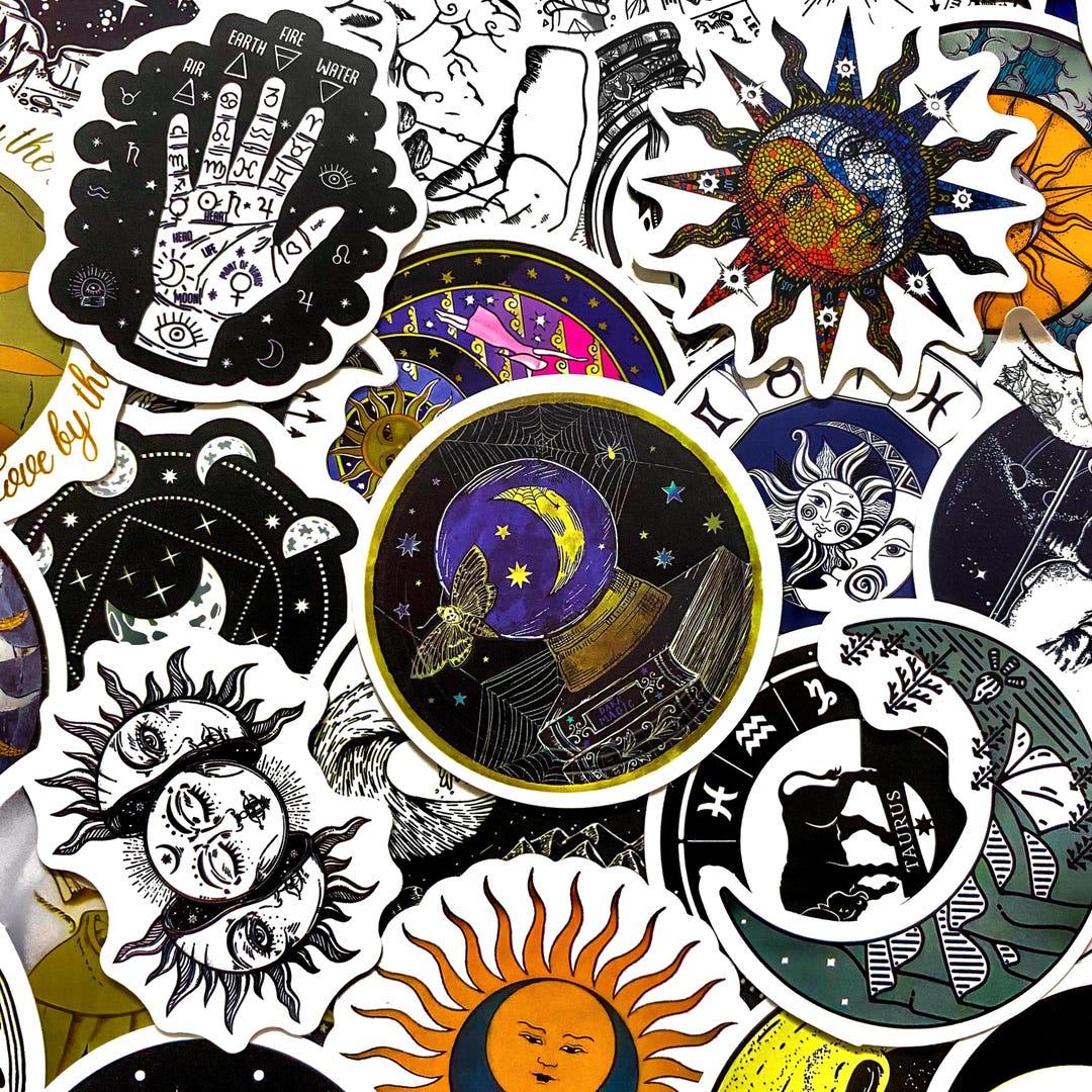 50pcs Celestial Stickers,moon Phase Stickers,zodiac Horoscope Stickers ...