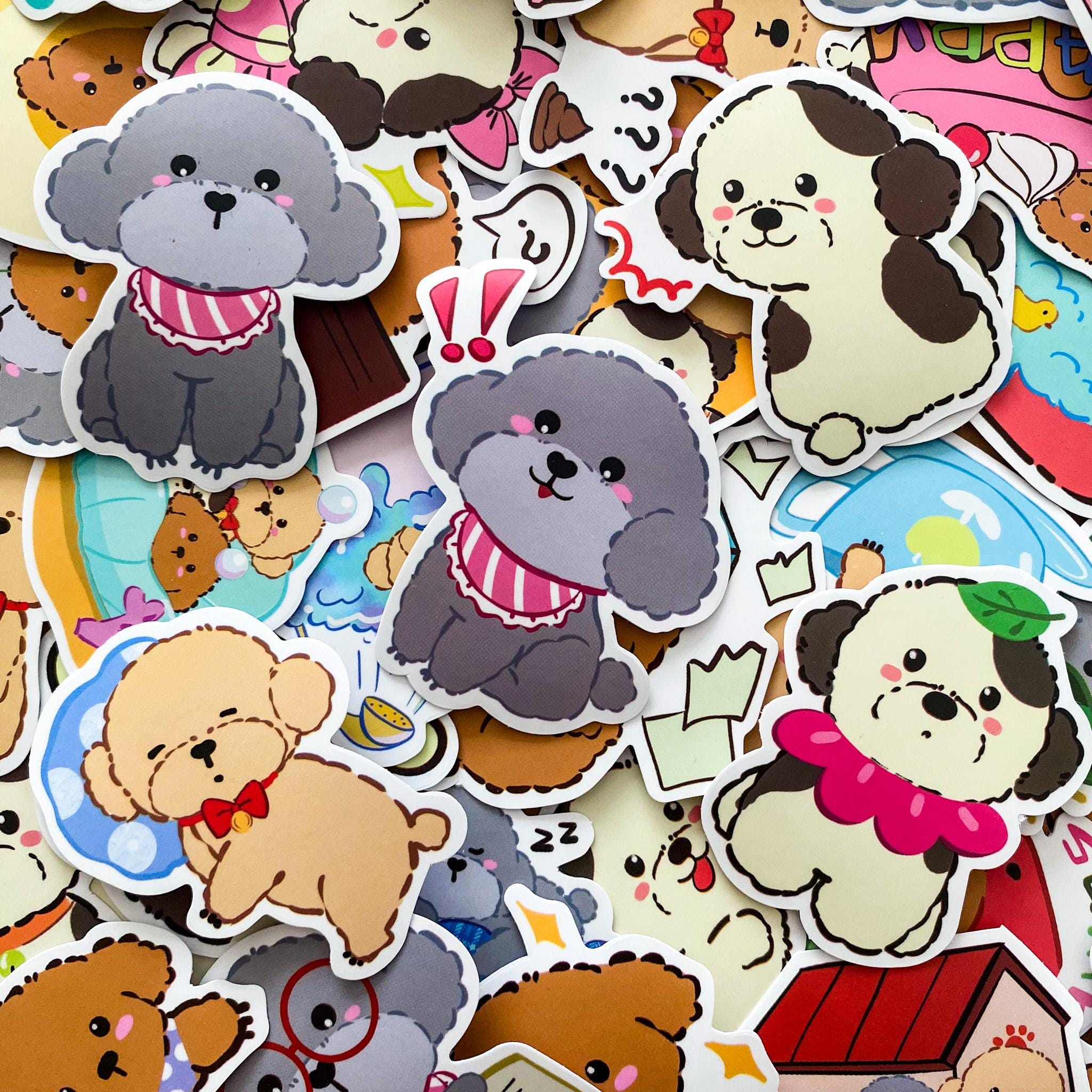 Pack of Cartoon Puppy Stickers, 50pcs Cute Mini Poodle and Teddy Dog ...