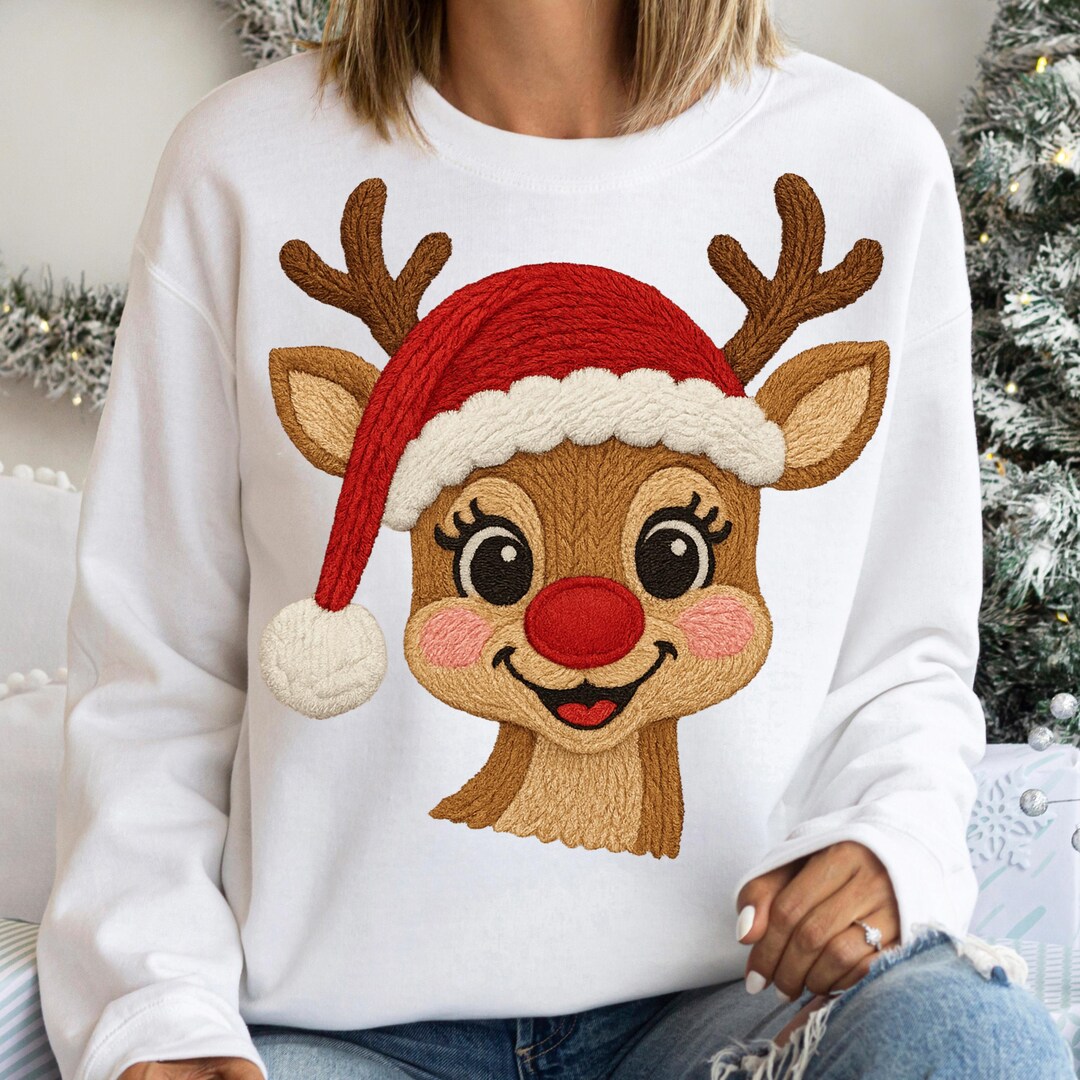 Cute Christmas Reindeer PNG, Embroidery Style, 300DPI, Winter Christmas ...