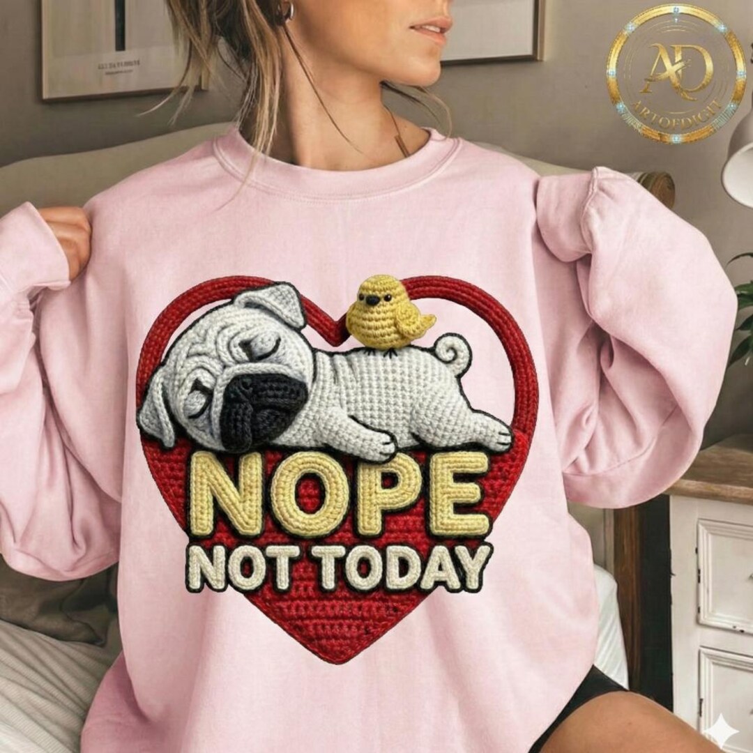 Faux Crochet Pug PNG, Funny Valentine Dog Sublimation, Nope Not Today ...