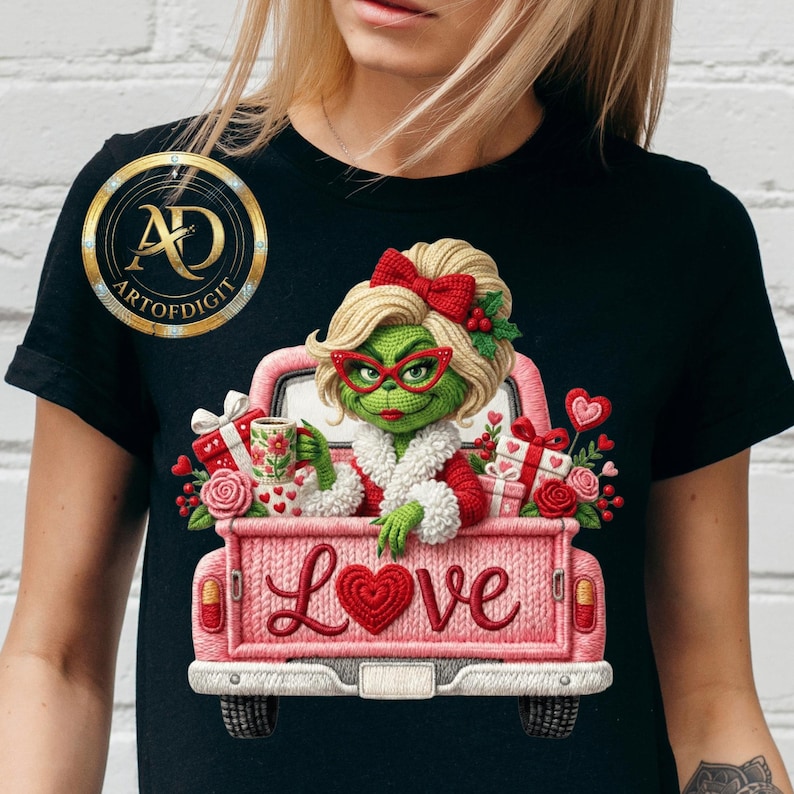 PNG Grumpy Girl Valentine • Faux Crochet Pink Truck PNG • Sublimation ...