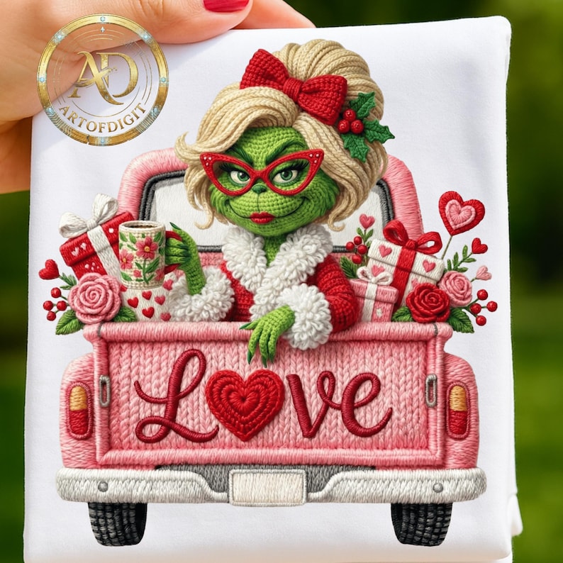 PNG Grumpy Girl Valentine • Faux Crochet Pink Truck PNG • Sublimation ...